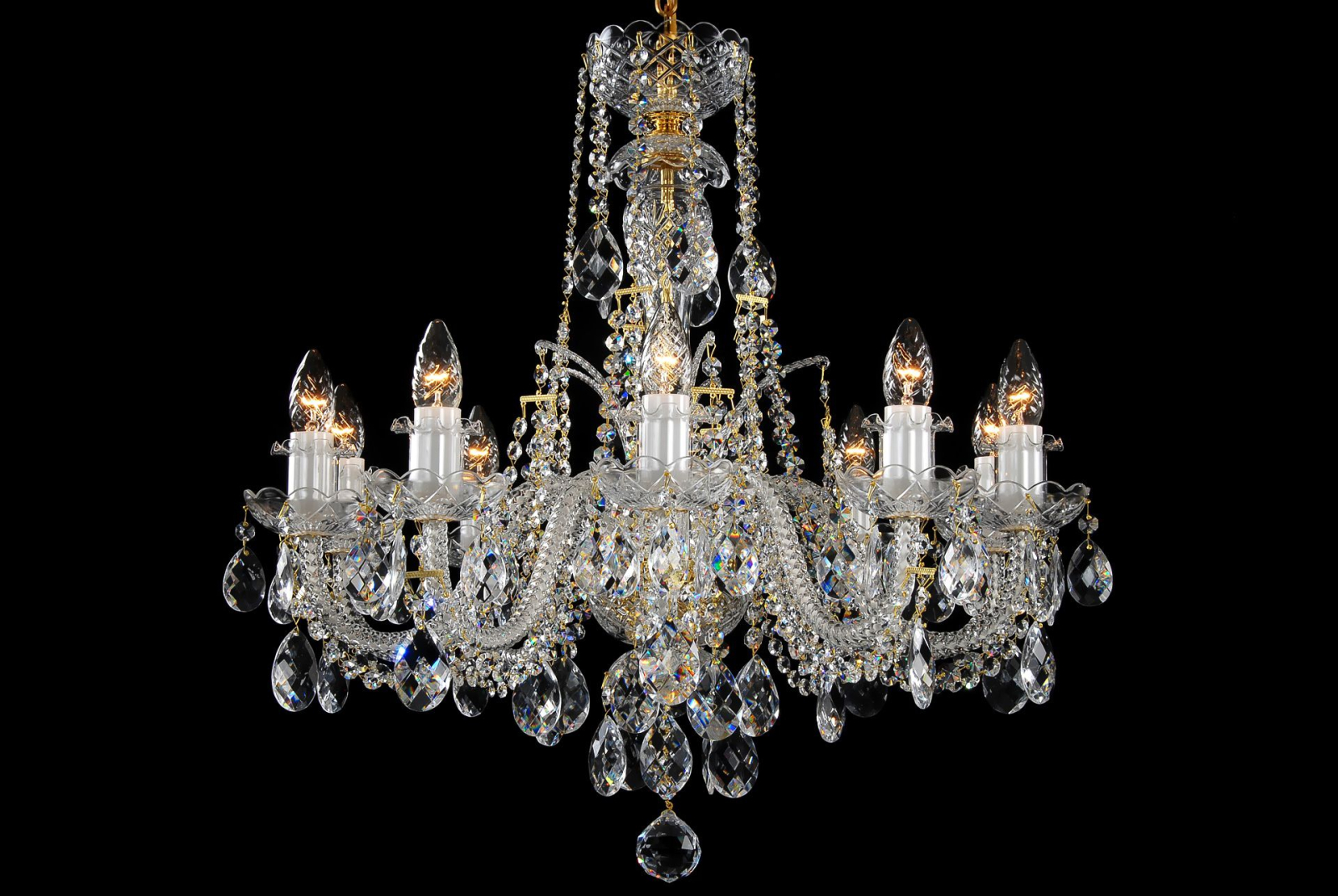 A ten-arm clear crystal chandelier decorated with a high crown. | LUCKY ...